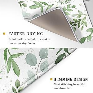 Green Leaves Dish Drying Mat 18x24 inch Microfiber Spring Leaf Dish Drainer Mat with Hanging Loop Absorbent Watercolor Plant Dish Draining Mats Reversible Leaves Drying Pad for Kitchen Counter Sink