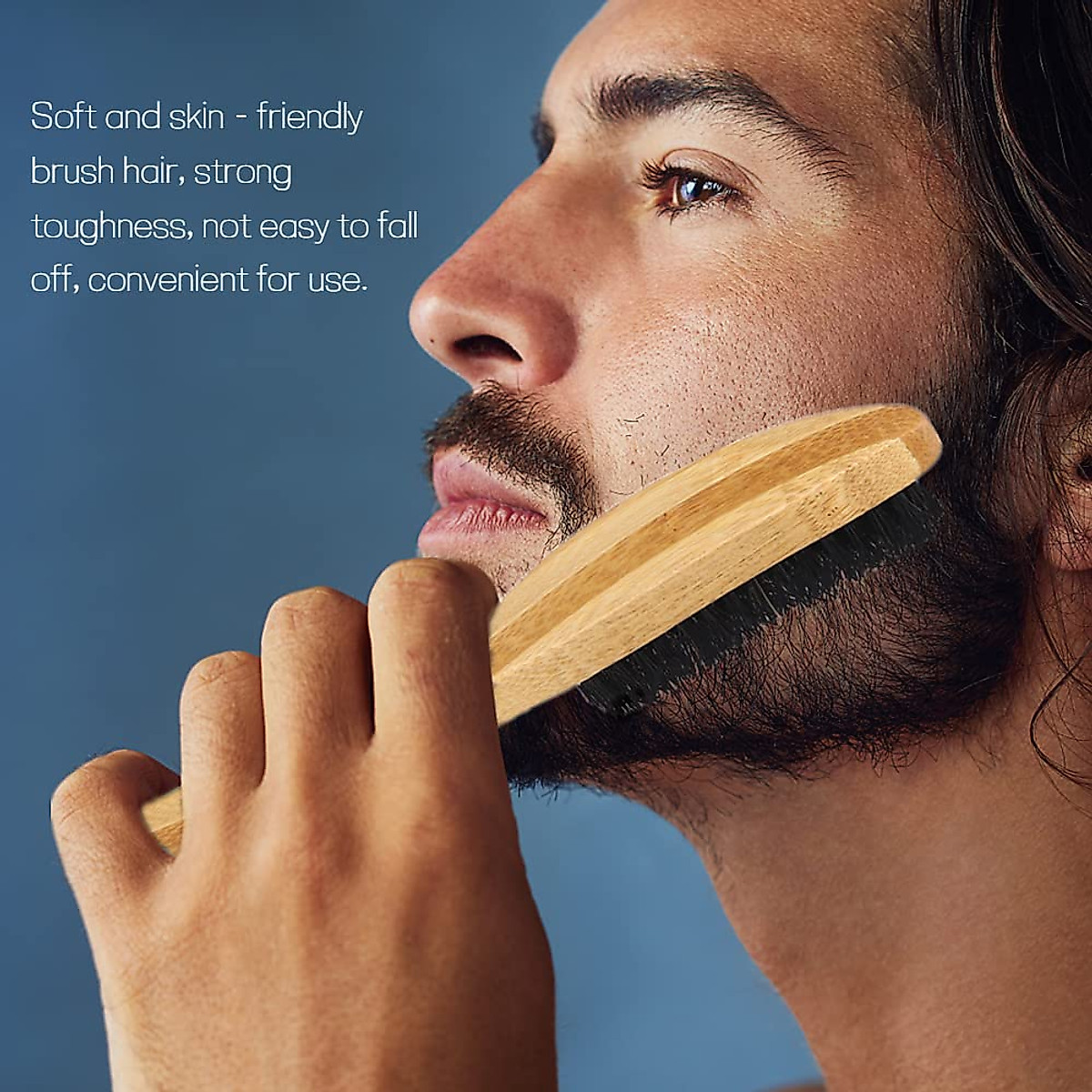 Beard and Moustache Brush,Beard Grooming Brushfor Men,Facial Hair Comb with Handle Straightens and Promotes
