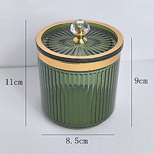 Amagogo Bathroom Qtip Dispenser Jar Swab Holder Canister with Lid Dustproof Makeup Pads Container for Countertop Restroom Dresser Desktop Home , Green