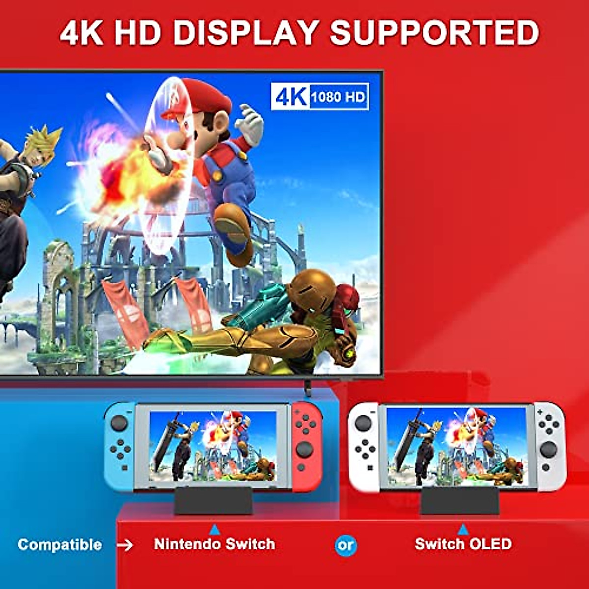 Ponkor Docking Station for Nintendo Switch/Nintendo Switch OLED, Charging Dock 4K HDMI TV Adapter Charger with USB 3.0 Port Compatible with Official Nintendo Switch Dock (No Charging Cable)