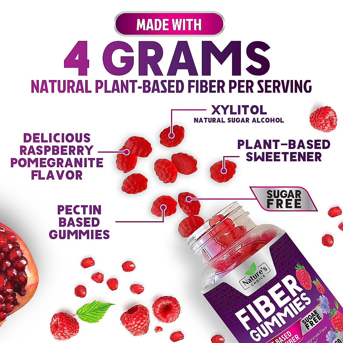 Sugar Free Fiber Gummies for Adults, Daily Prebiotic Fiber Supplement & Digestive Health Support - Supports Regularity & Digestive Health, Nature's Plant Based, Non-GMO, Berry Flavor - 120 Gummies