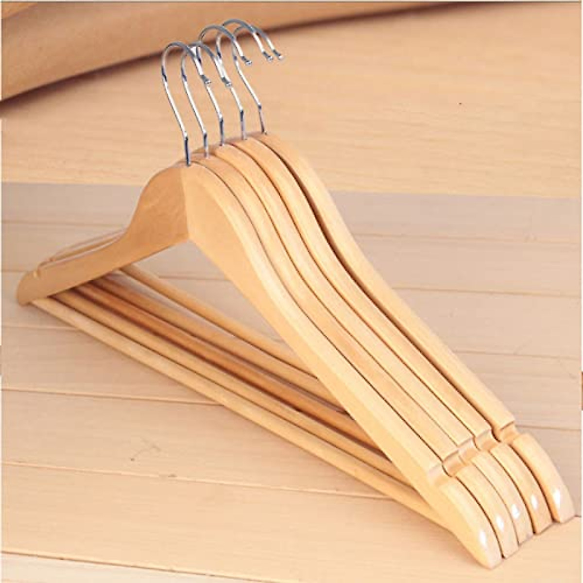 Coat Hangers 5Pcs Sturdy Good Load-Bearing Shirt Wooden Hanger Clothes Drying Racks (Wooden Color 5PCS)