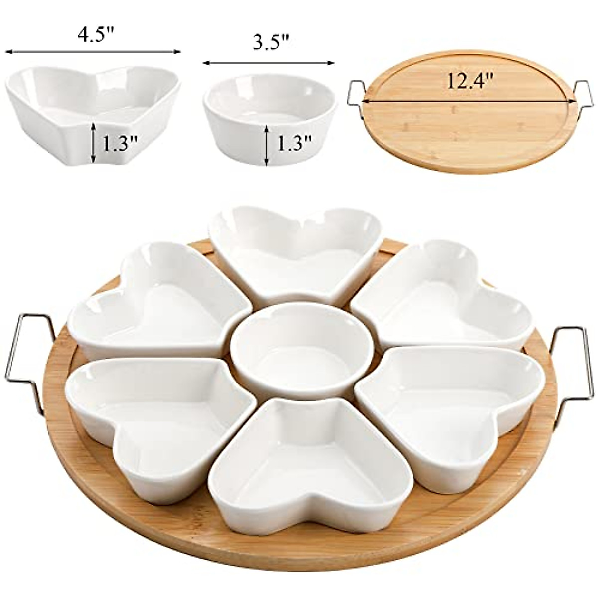 Dicunoy Set of 8 Appetizer Serving Tray, Ceramic Divided Relish Dish, Porcelain Veggies Serving Tray with Handle and Dip, White Platter for Fruit, Candy, Snacks, Taco Chips, Parties