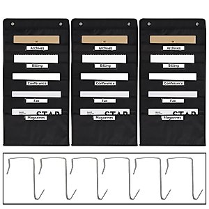 CertBuy 3 Pack Hanging File Folder Organizer, 15 Pockets and 6 Over The Door Hanger, Wall Mount Document Letter Organizer, Pocket Chart Office Supplies Office Bill Organizer for Home School Classroom