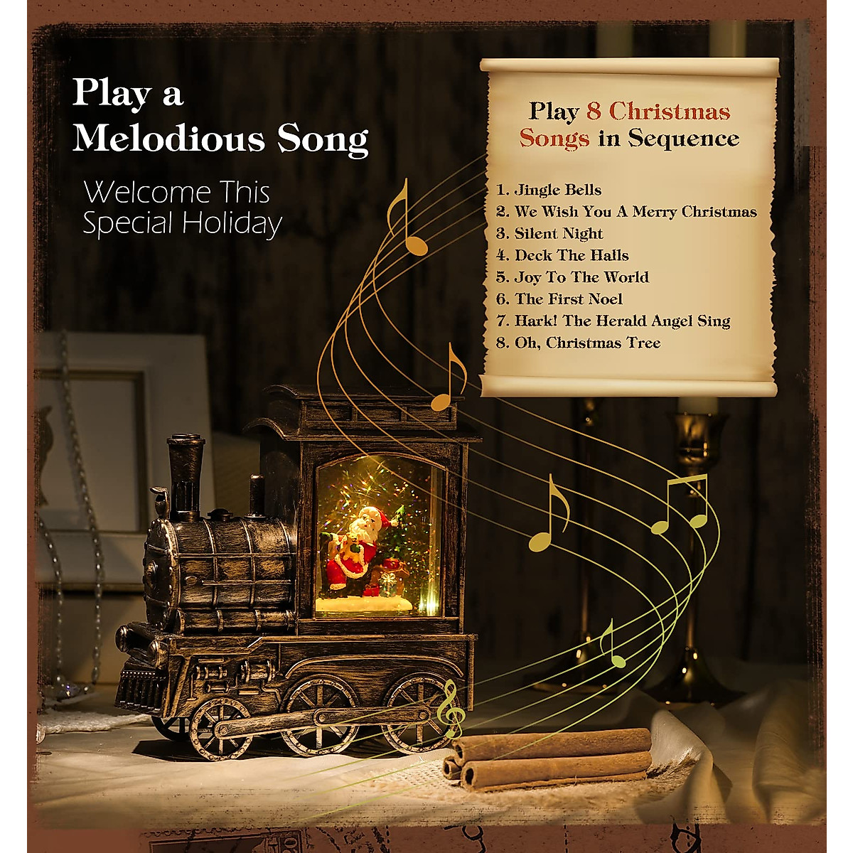 Lewondr Train Snow Globe, USB/Battery Operated Snow Globe with Snowflake Projector Water Swirling Glitter, Christmas Village Snow Globe with 6 Hour Timer, Gift for Girls Girlfriend Women, Bronze Gold