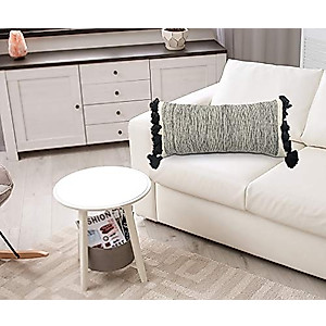 LR Home Distressed Fringe Pillow, 28"x12", Gray/Black/Ivory