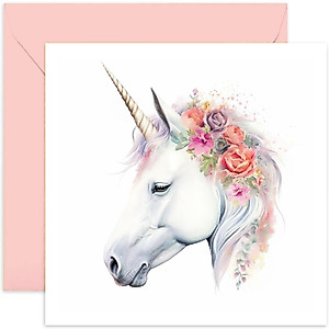Old English Co. Unicorn Card for Birthday - Painted Botanical Wildlife Card - Birthday Unicorn Greeting Card for Daughter, Sister, Mum, Nan - Birthday Card for Her | Blank Inside with Envelope