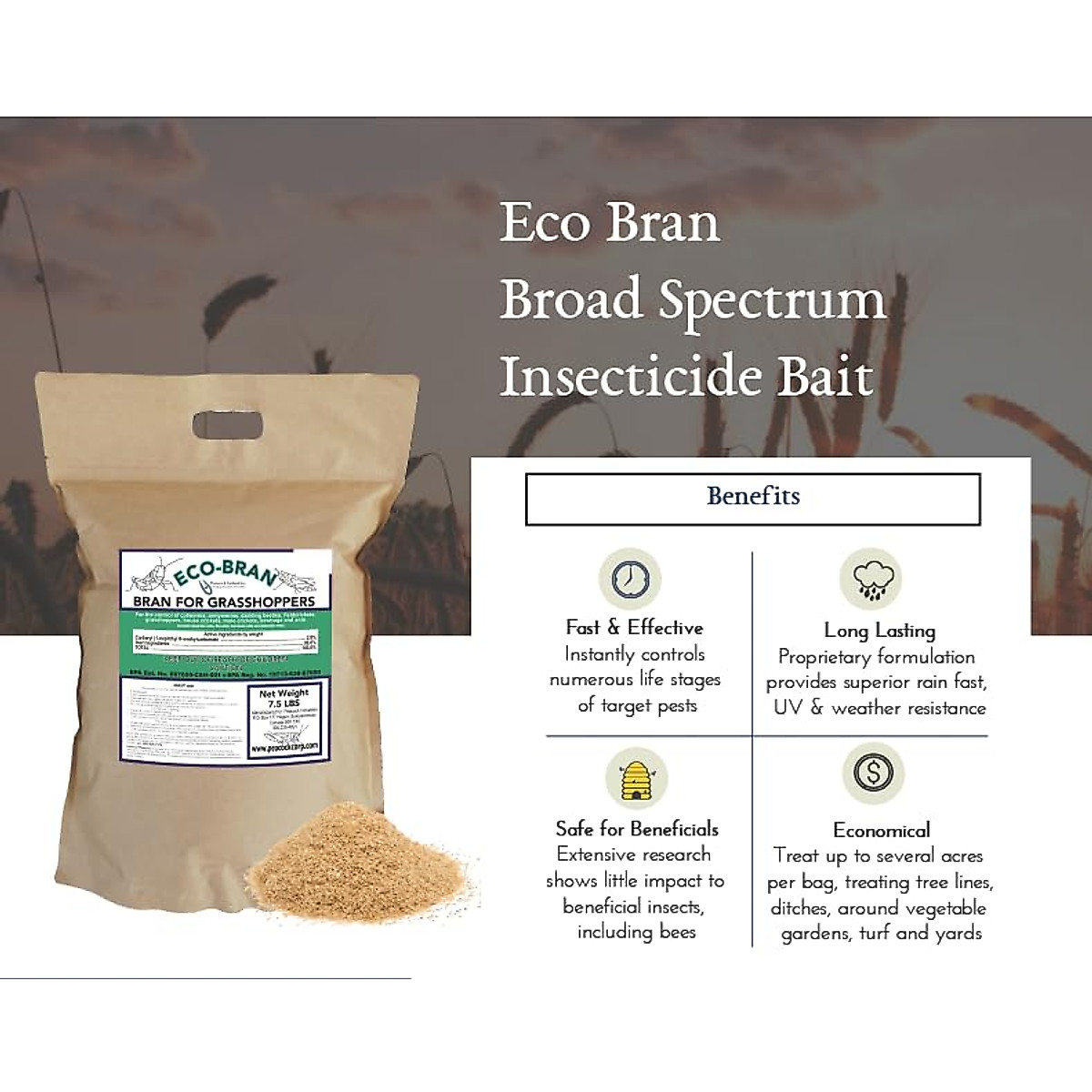 Generic Eco-Bran Broad Spectrum Grasshopper Insecticidal Bait 44 lbs - Contains 2% Carbaryl - Control of Grasshoppers, Cutworm, Locust, Mole Crickets, Sow Bugs (Roly-Poly), Ants, Beetles & More!…