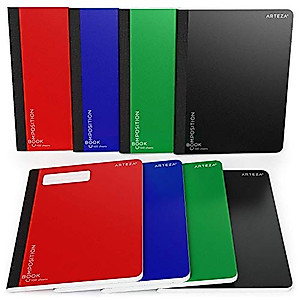 Arteza Composition Books, Wide Ruled, 100 Sheets, Pack of 8 in 4 Colors, 9.75x7.5-inch, Double Sided for Students, College Classes, Schoolwork, Studying, and Notes