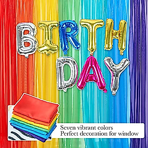 PONY DANCE 7 Pieces Rainbow Sheer Curtains - Colorful Backdrop Bright Drape Set for Playroom,Nurseries,Party,Red,Orange,Yellow,Green,Cyan,Blue,Purple,84 inch Length