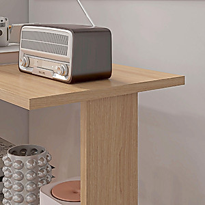 HOMCOM L Shaped Corner Desk, 360 Degree Rotating Home Office Desk with Storage Shelves, Writing Table Workstation, Maple