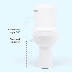 20 inch Extra Tall Toilet. Convenient Height bowl taller than ADA Comfort Height. Dual flush, Metal handle, Slow-close seat