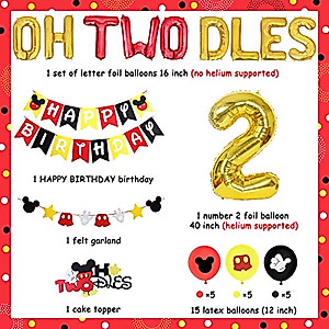 Cartoon Mouse 2nd Birthday Party Supplies Oh Twodles Party Decorations Cake Topper Balloon Happy Birthday Banner Felt Garland