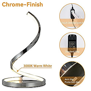KARMIQI Dimmable LED Table Lamp for Bedroom, 9W Touch Control Table Lamp, Modern Spiral Bedside Nightstand Lamp for Living Room