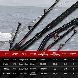 Fiblink Saltwater Fishing Trolling Rod 1-Piece Heavy Duty Roller Rod Big Name Fishing Pole with Roller Guides (80-120lb,5'6"-Upgrades)