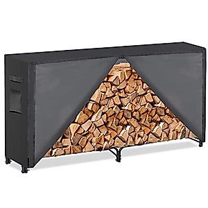 lafuria 8ft Firewood Log Rack with Cover Combo Set Outdoor Heavy Duty Storage Log Holder Wood Stacker Black
