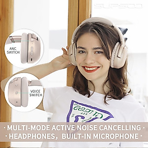 SUPSOO Headphones Wireless Bluetooth, Active Noise Cancelling Headphones Bass Headphone with Mic, 60 Hr Playtime, Stereo Sound, Over Ear PC Wireless Bluetooth Headset-Rose Gold