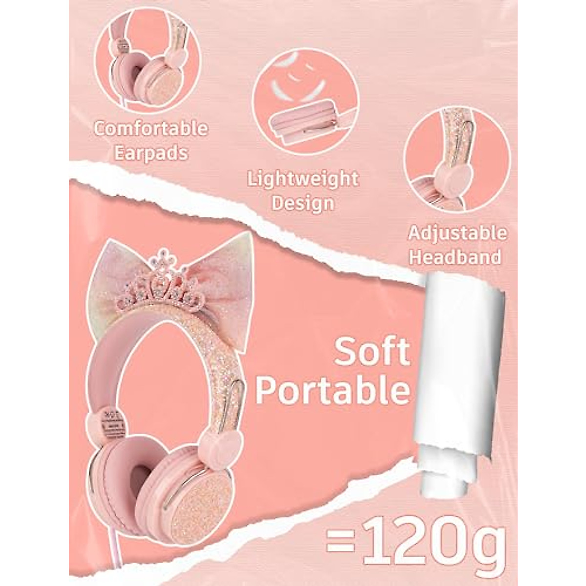 charlxee 𝟐𝟎𝟐𝟑 𝐍𝐞𝐰 Priness Wired Kids Headphones for School/Travel,Clear Mic,Shareport,95dB Volume Control,Nylon Cable,Stereo Sound,Adjustable Over Ear Headsets for Girls -Pink