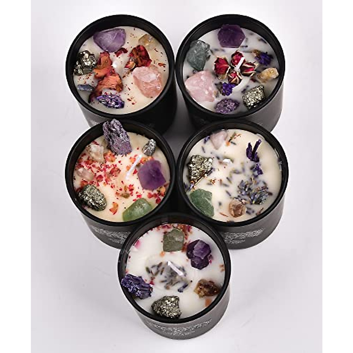 Scented Candle with Crystal and Flowers Soy Candle Tree of Life Engraved Aromatherapy Candle for Meditation