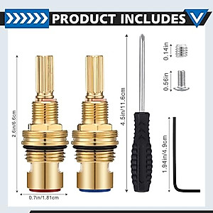 Yaocom Brass 1-001 and Brass 1-002 Ceramic Valve Set Ceramic Valve Cartridge Faucet Cartridge Replacement Compatible with Cold Widespread Cartridge and Hot Widespread Cartridge, Brass Construction