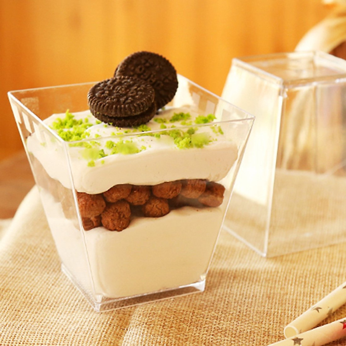 Tosnail 80 Pack 7 Oz Capacity Square Clear Plastic Dessert Tumbler Cups with 100 Spoons