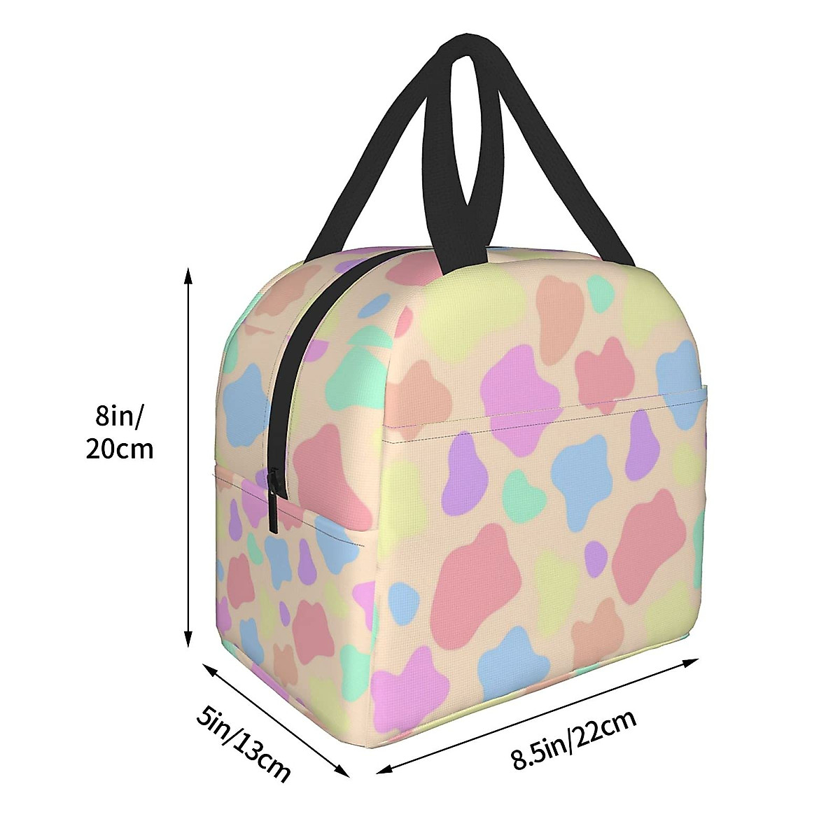 Insulated Lunch Bag Reusable Lunch Box For Girls, Cooler Lunch Tote Bag With Front Pocket for Teen Girls Women Men School Picnic Office Work, Cute Colorful Cow Print