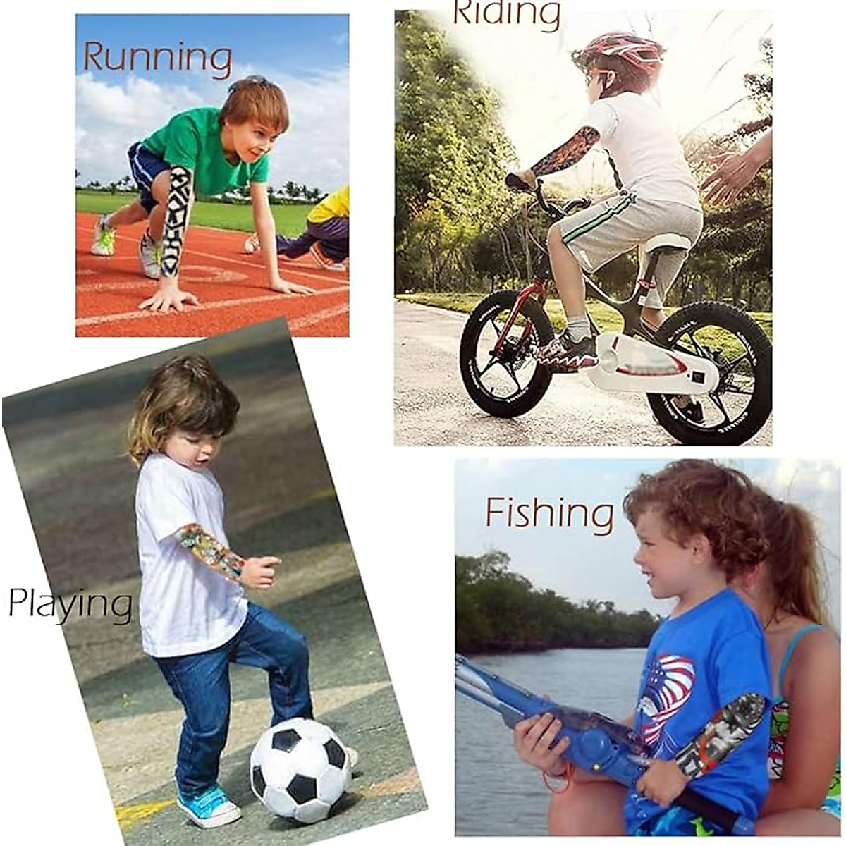 iToolai Kids Tattoo Sleeves for Boys Grils, 10 Pcs Temporary Arm Tattoo Sleeves for Children Baby, Fake Slip On Sunscreen UV Protection Cooling Arms Sleeves