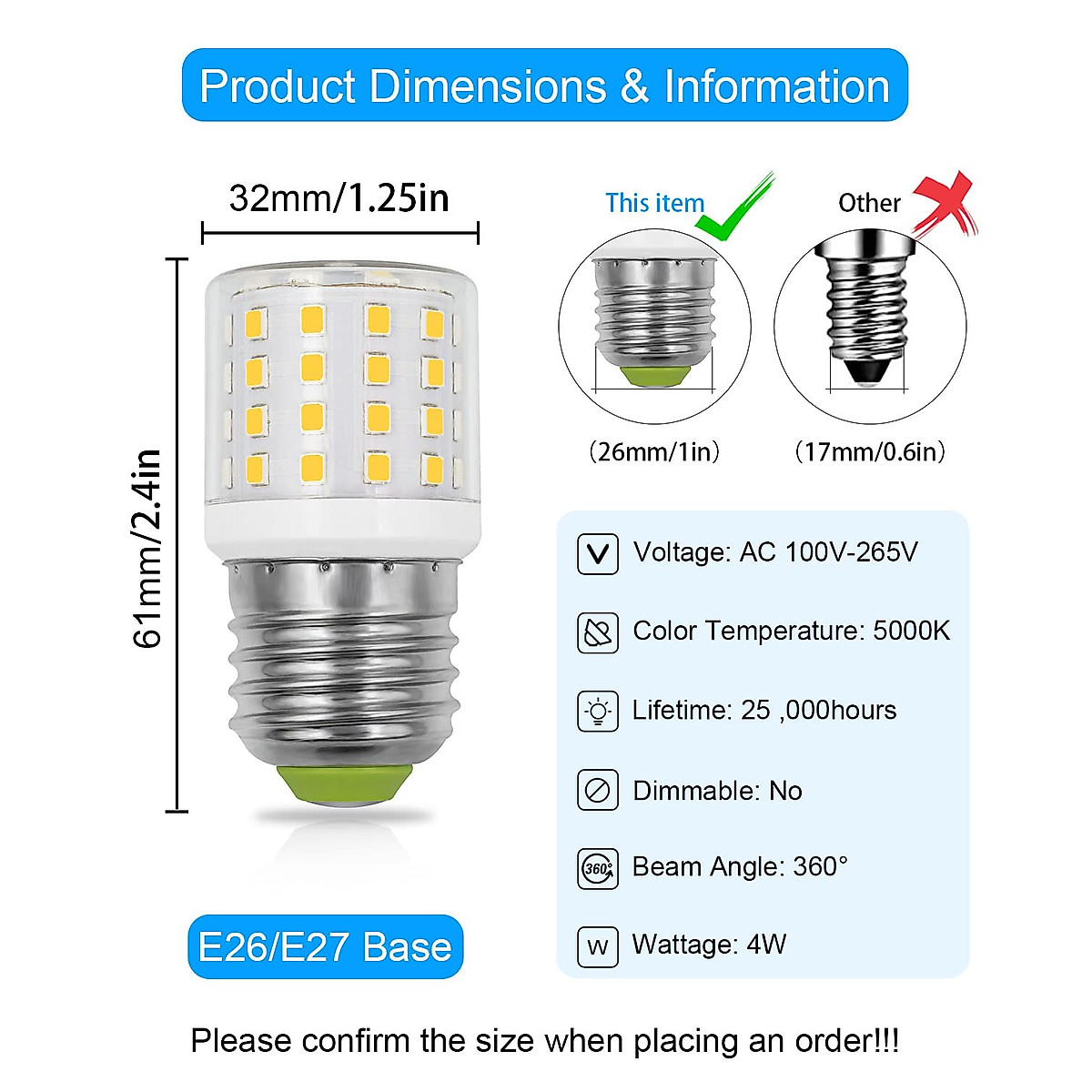 ZHENMING LED Refrigerator Light Bulb 4W Replacement AC100-265V 3.5W Refrigerator Bulb, E26 Medium Base Compact Bright Lamp for Fridge Freezer Appliance Lighting, A15 Daylight White 5000K, 1 Pack