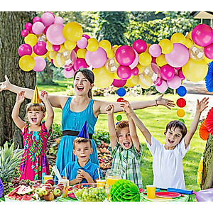 Hot Pink Yellow Balloons Arch Garland Kit-148Pcs Pink Yellow Balloon Garland for Birthday Anniversary Baby Shower Engagement Wedding Retirement Party Decoration