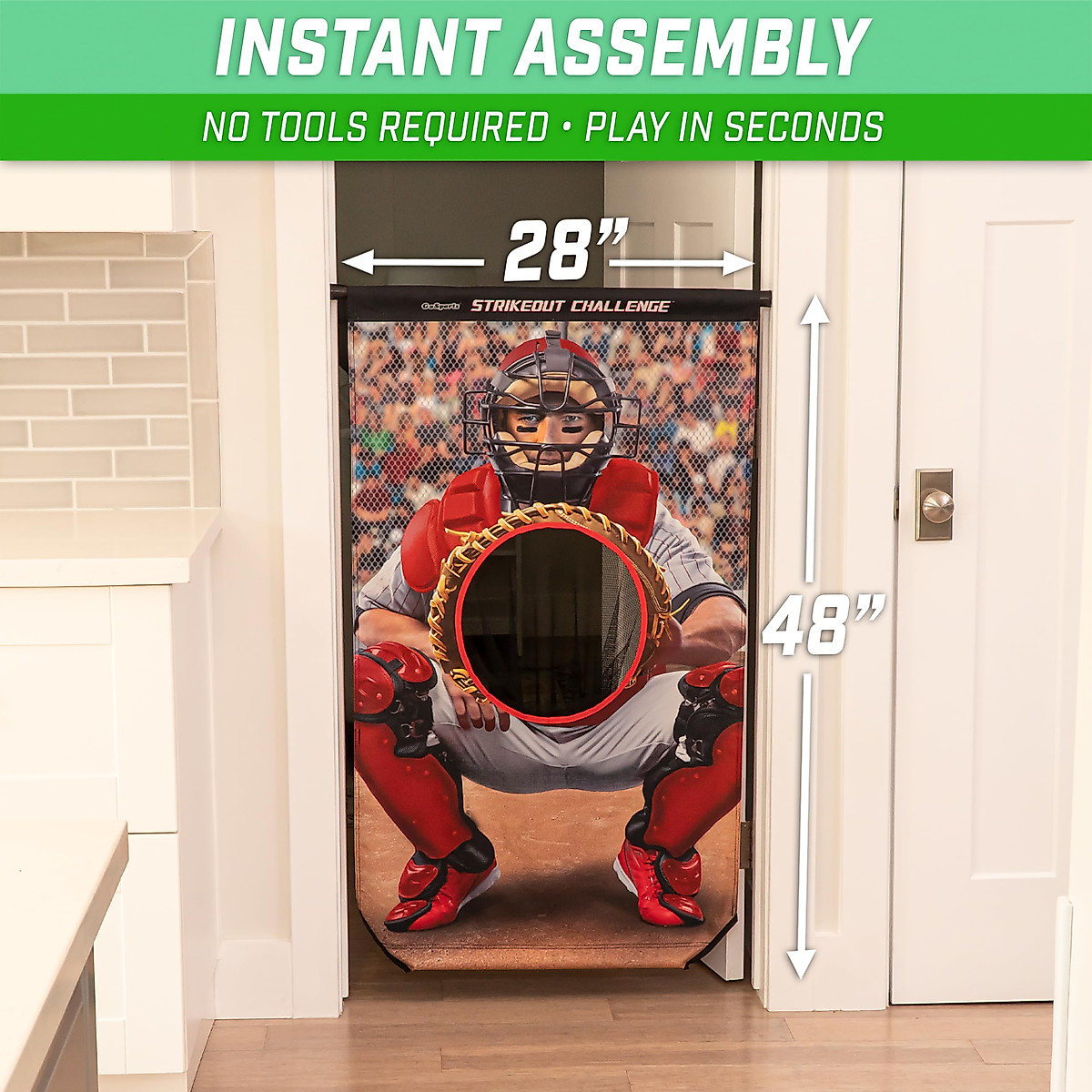 GoSports Strikeout Challenge Baseball Toss Doorway Game - Includes Universal Door Frame Tension Rod and Inflatable Baseballs with Ball Pump