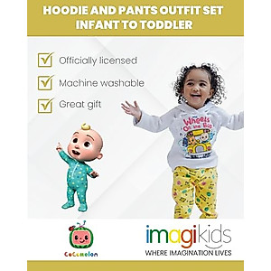 CoComelon JJ Infant Baby Girls Fleece Pullover Hoodie Pants Set White/Yellow 18 Months