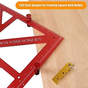 Upgrade Tall Stair Gauges for Framing Square, Easy Grip Tall Stair Gauges for Framing Jig Stair Layout with Holder Carabiner Stair Gauges Knobs Tool,Non-Slip (2 Sets, Red)