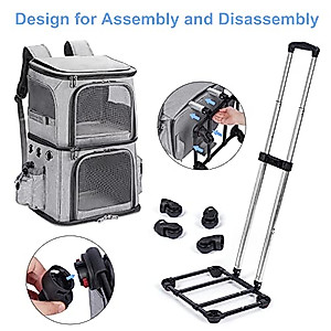 HOVONO Double-Compartment Pet Carrier Backpack with Wheels for Small Cats and Dogs, Cat Rolling Carrier for 2 Cats, Perfect for Traveling/Taking a Walk/Trips to The Vet, Grey