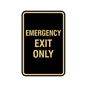 Signs ByLITA Portrait Round Emergency Exit Only Sign with Adhesive Tape, Mounts On Any Surface, Weather Resistant, Indoor/Outdoor Use (Black Gold) - Large