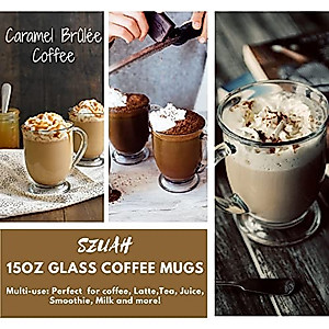 SZUAH 15 OZ Clear Coffee Mug, Clear Mugs, (6 Pack) Glass Coffee Mugs with Handles Glass Mugs for Hot Beverages, Perfect for Coffe Latte Cappuccino Beer Juice, Microwave, Dishwasher Safe