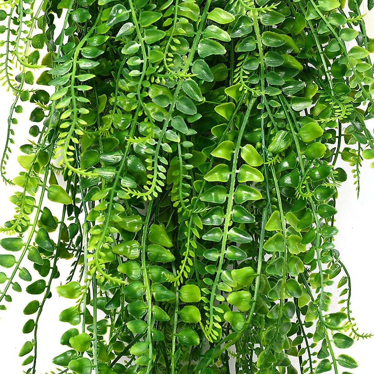 CLONG 2 pcs Artificial Hanging Ferns Plants Vine Fake Ivy Boston Outdoor UV Resistant Plastic Plants (Green)