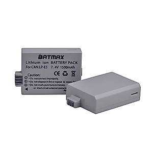 Batmax 2Packs LP-E5 Battery + LCD Dual USB Charger with Type C Port for Canon EOS Rebel XS, Rebel Xsi, Rebel T1i, 1000D, 500D, 450D, Kiss F, Kiss X2, Kiss X3
