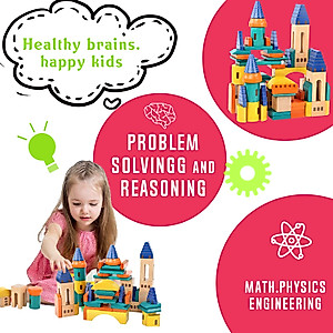 Migargle Wooden Castle Building Blocks Set-Stacking Wood Castle Blocks Educational Toy Set for Toddlers, Fantasy Medieval Bridges and Arches, Wooden Blocks for Kids Ages 3-8