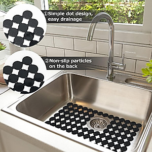 YTCYKJ Kitchen Sink Mat for Stainless Steel/Ceramic Sinks,2 Pack Dish Sink Mats for Kitchen Sink with Scissors, Fast Draining,Easy to Clean,DIY Cut,15.7 X 11.8 Inch(Dark Black)