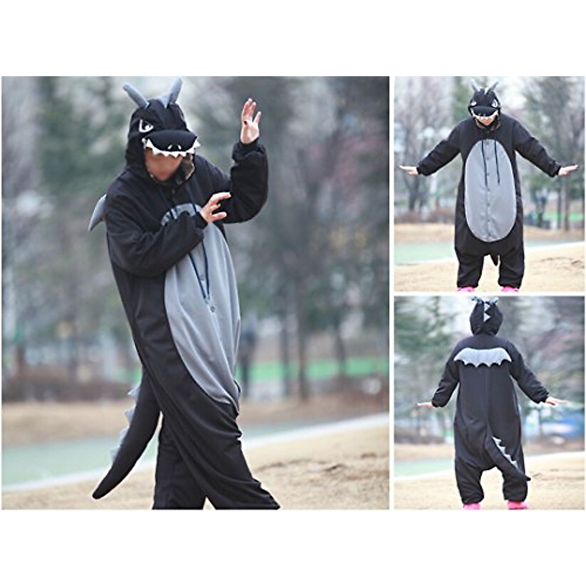 Lifeye Men Women Black Dragon Pajamas Animal Cosplay Costume With Horns Black Size XL
