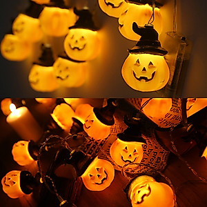 wonlex Orange Halloween Lights Battery Operated, 10FT 20 LEDs Pumpkin Lights Halloween Decor, Halloween Decorations Lights for Indoor, Outdoor Party, Garden (Pumpkin with Wizard Hat)