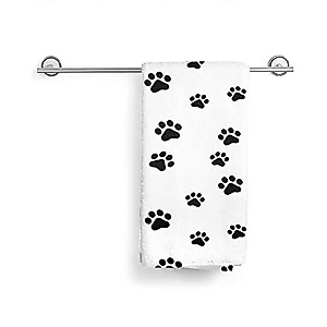 QICENIT Dogs Paw Printed Black White Hand Towel Super Soft Plush Highly Absorbent for Bathroom 15.7x27.5In