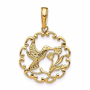 Diamond2Deal 14k Yellow Gold Hummingbird Flower in Frame Pendant (L- 23 mm W- 16 mm)