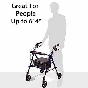 Carex Step 'N Rest Aluminum Rollator Walker With Seat - Rolling Walker For Seniors With Back Support, 6 Inch Wheels, 250lbs Support, Lightweight