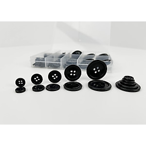 Wennuo 100Pcs Black Sewing Buttons,4-Hole Craft Buttons, 5 Sizes ,with Compartment Storage Box, Suitable for Sewing,Suit Coat Shirt Buttons，DIY Decoration (Black)
