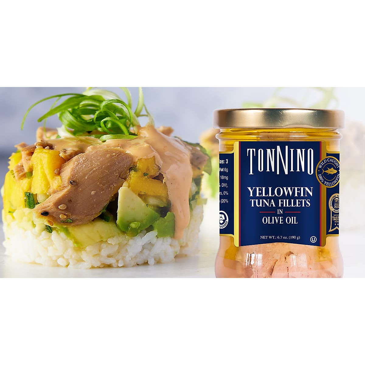Tonnino Yellowfin Tuna in Olive Oil, Gluten-Free Premium Jarred Atun, Healthy Snacks for Adults, Ready to Eat Meals, EBT Eligible Items, Alternative of Salmon, Pack of 6