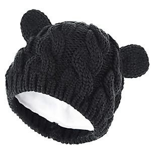 2 Set Newborn Winter Beanie Hats Gloves Kit for Baby Girls Boys Infant Toddler Warm Knitted Hats Glove Autumn Spring 3-6 Months (Black & Gray)