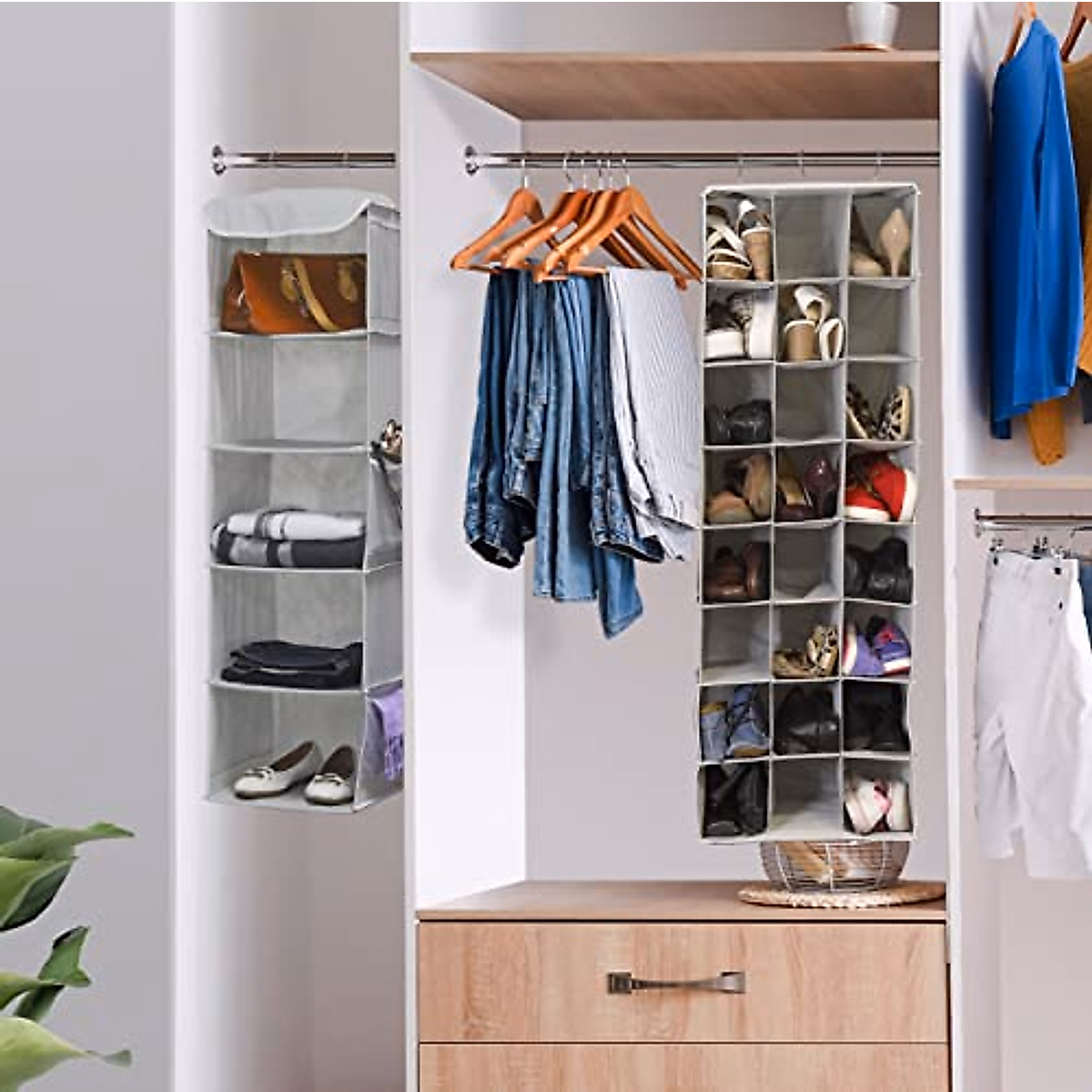 Simple Houseware 24 Section Hanging Shoe Shelves Closet Organizer, Gray