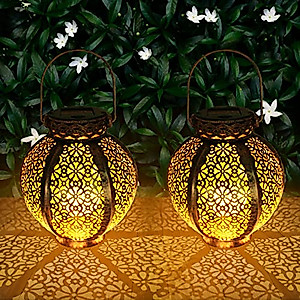 ZC GEL Solar Lanterns Outdoor Waterproof 2 Pack, Hanging Solar Lights Metal Retro Solar Lantern Outdoor Decorative for Garden, Patio, Courtyard, Party
