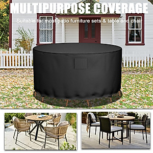 Falflor Round Patio Furniture Cover 600D Oxford Outdoor Round Table and Chair Cover Waterproof Round Table Cover Windproof Anti-UV Garden Furniture Cover 84''D x 28''H